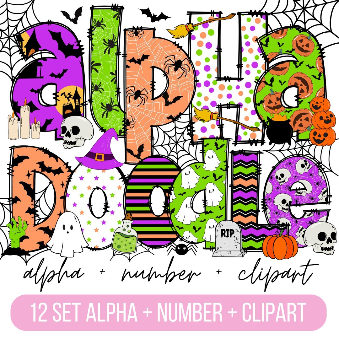 Halloween Doodle Letters PNG Files, Make Your Own Name, Doodle Alpha ...