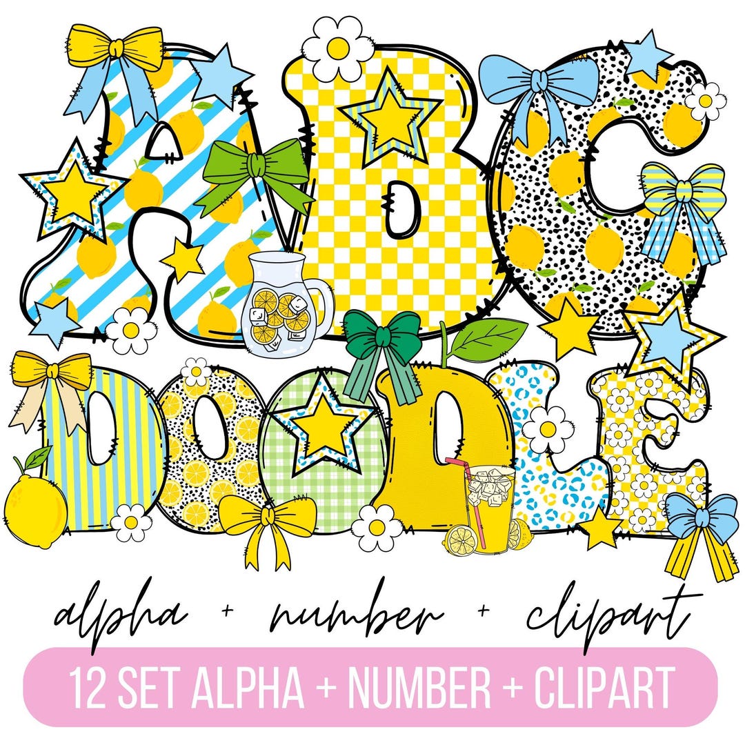 Summer Lemon Alphabet PNG, Preppy Summer Vibes Letter,lemons Doodle ...