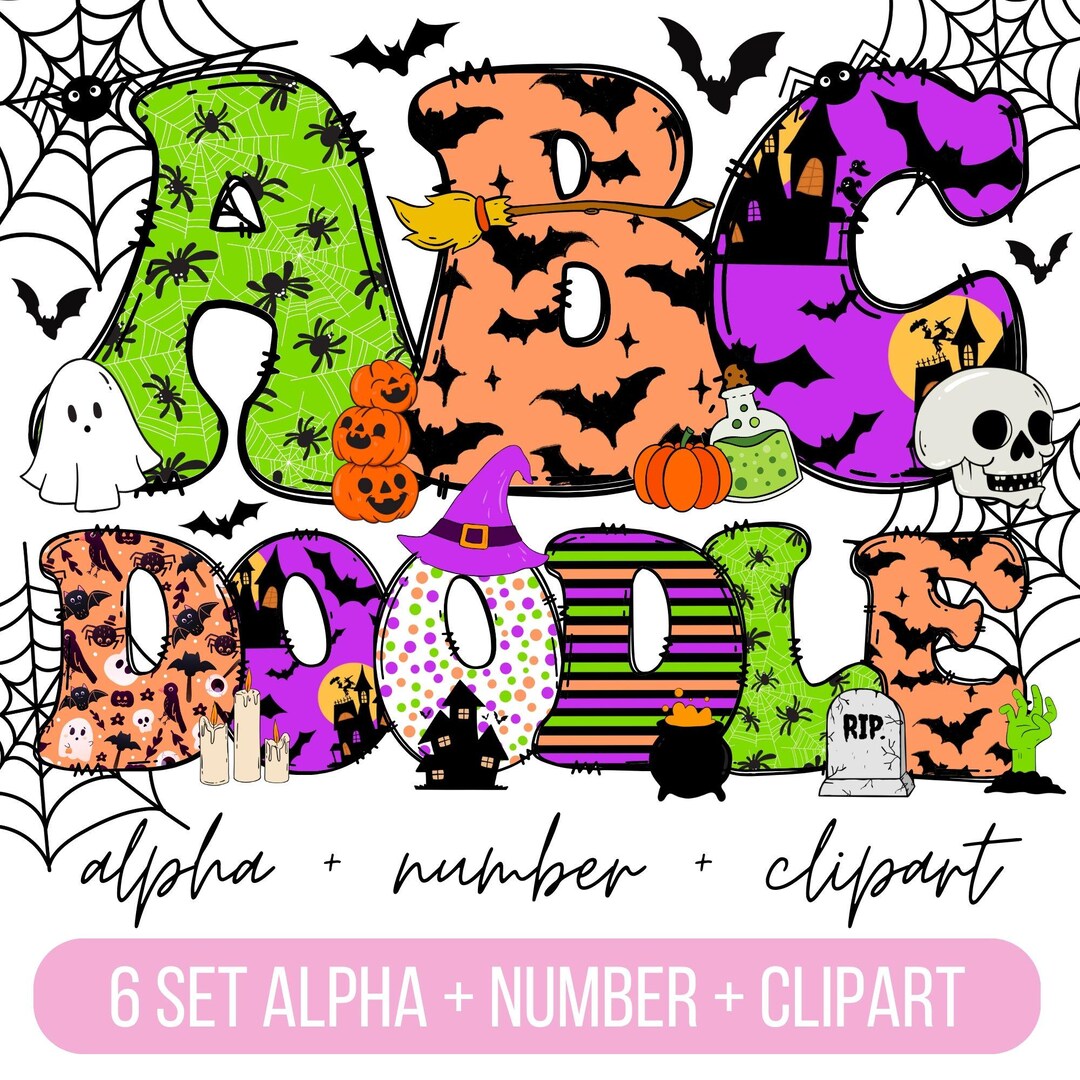 Halloween Doodle Letters PNG Files, Make Your Own Name, Doodle Alpha ...