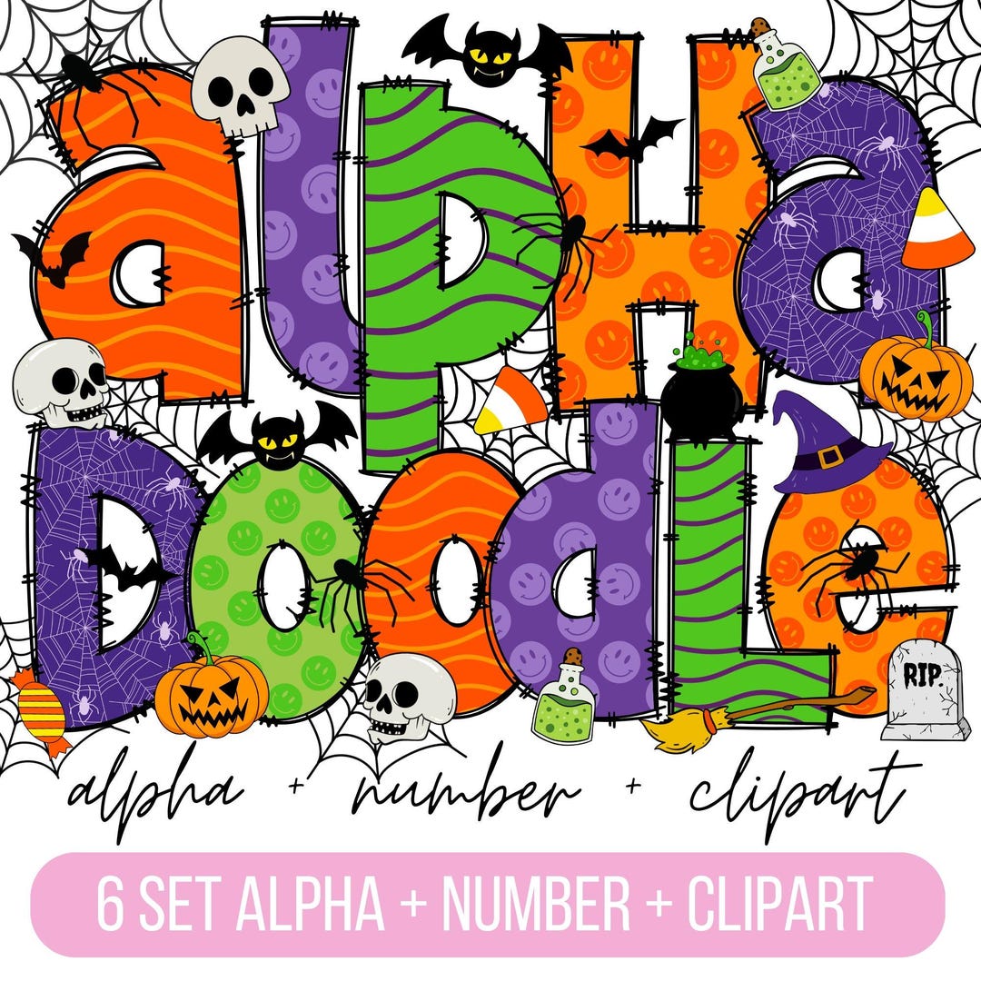 Halloween Trick or Treat Doodle Alphabet Bundle, Halloween PNG Letters ...