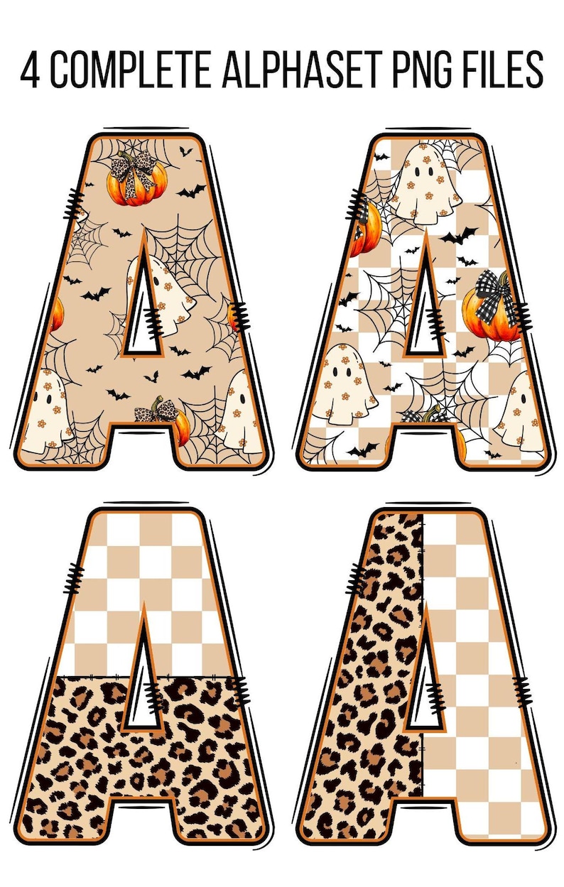 Halloween Doodle Letters PNG Files, Halloween Leopard Letters, Doodle ...