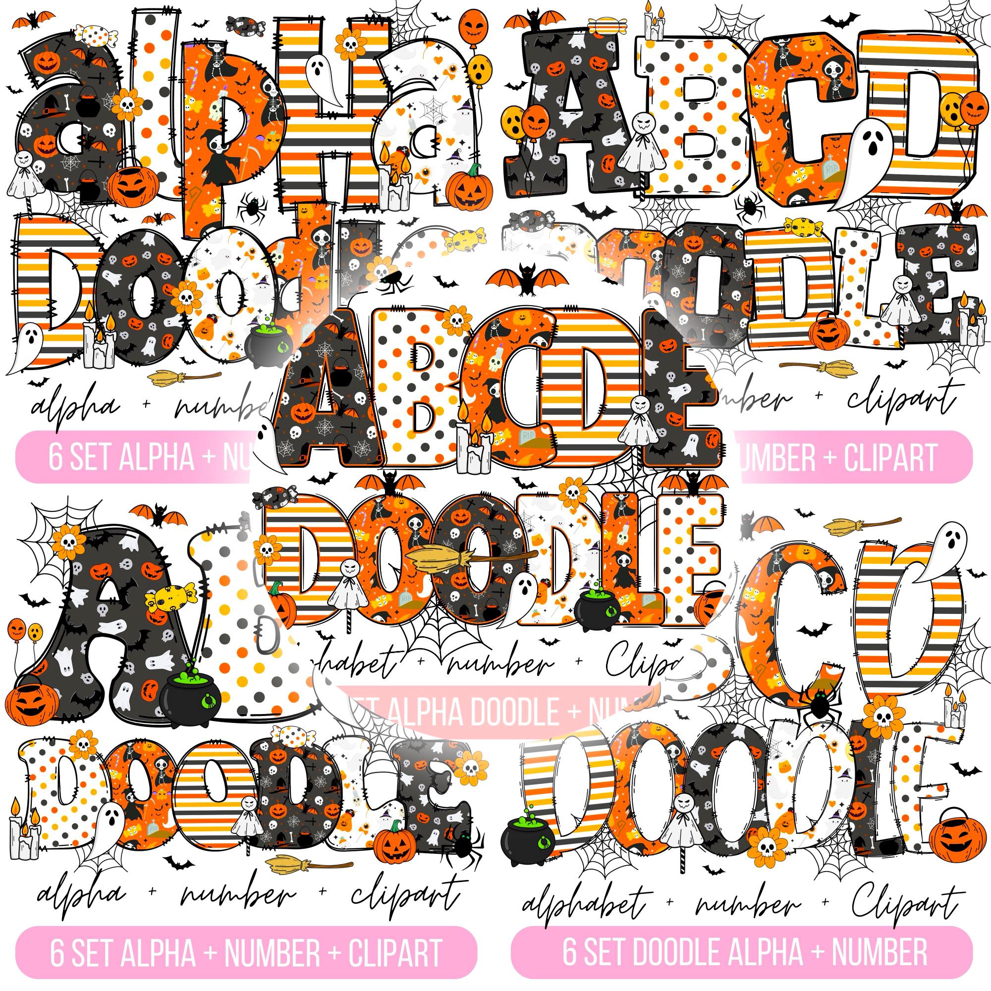 Halloween Doodle Letters PNG Files, Halloween Letters Png, Doodle Alpha ...