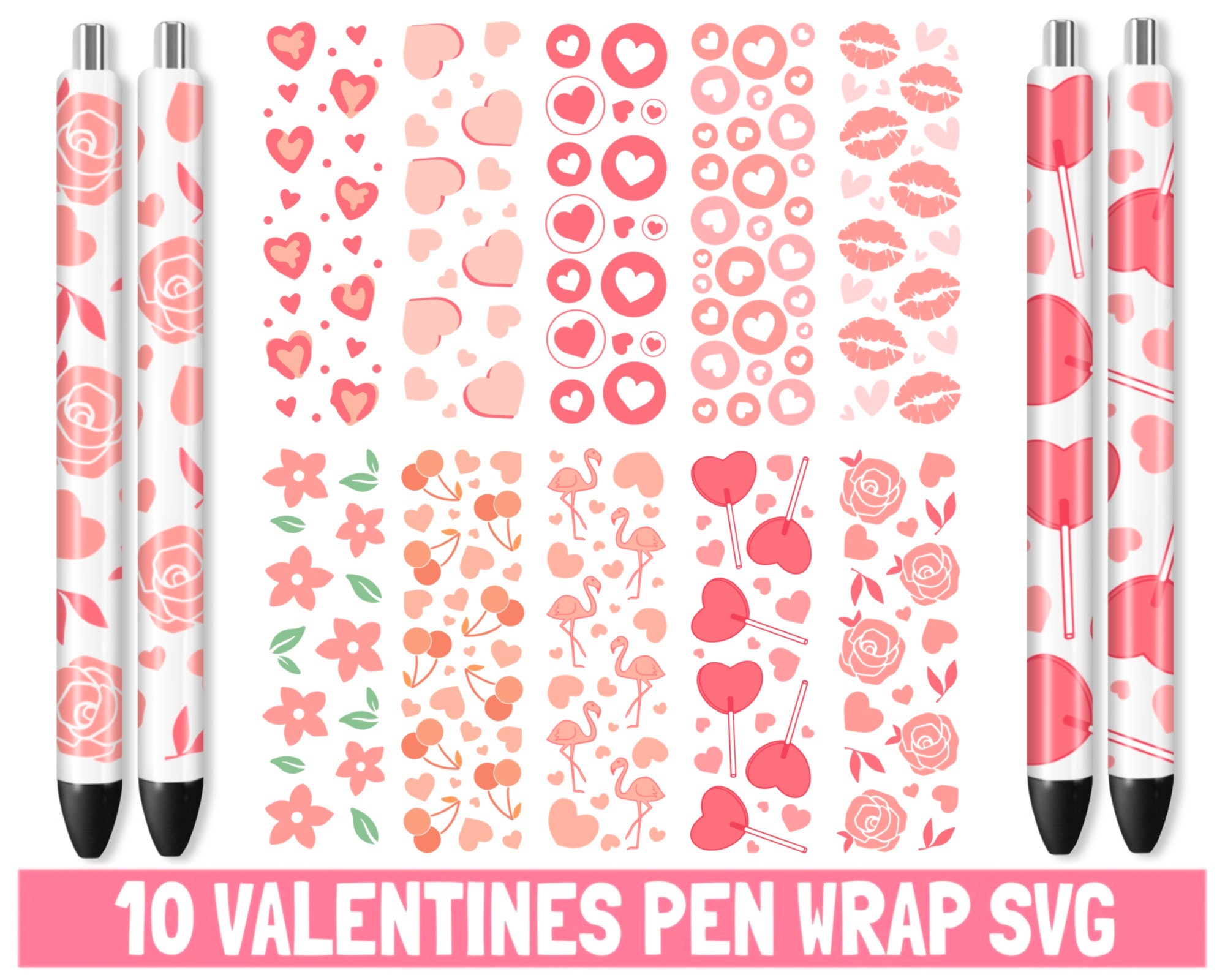 40 Valentine Pen Wrap Bundle Lip Kiss Pen Wraps Svg - Etsy