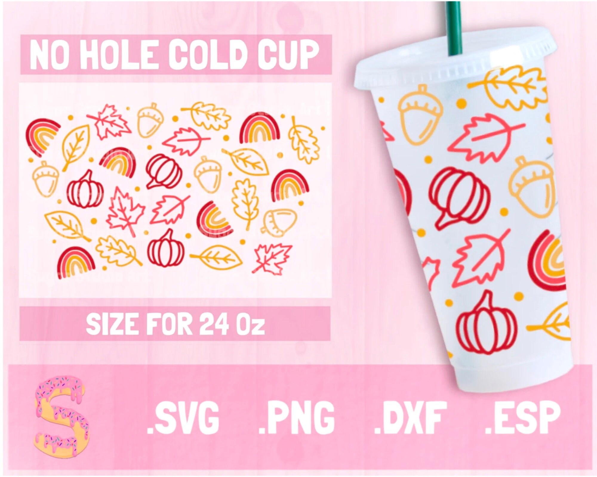 Autumn No Hole SVG, Fall Cup Wrap Svg, No Hole Venti Cold Cups Wrap for ...