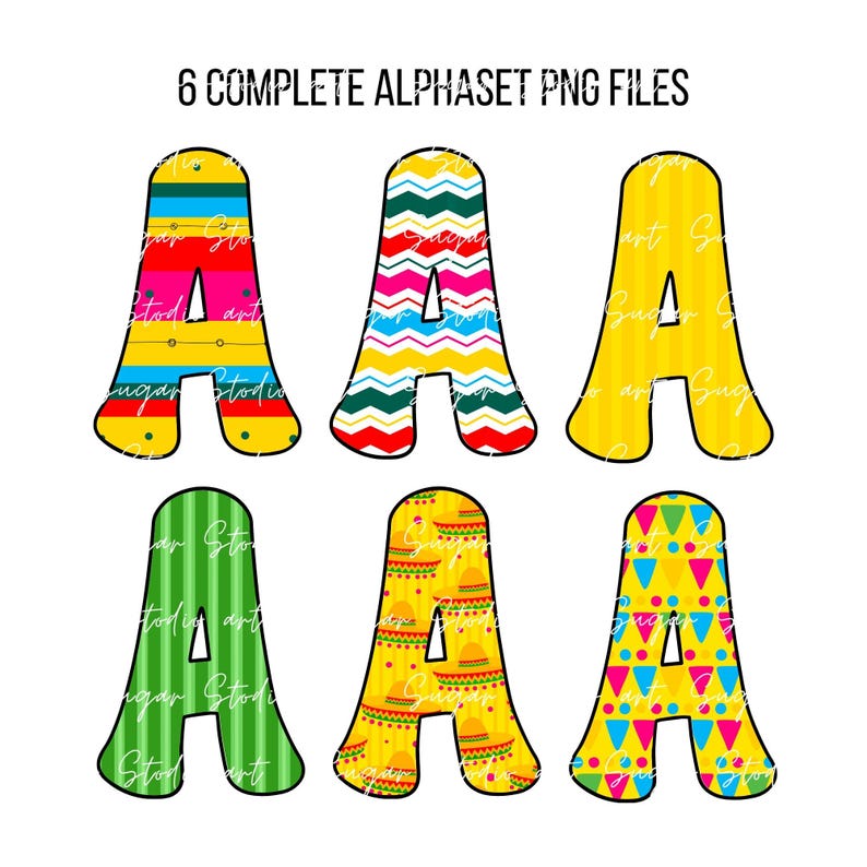 Preppy Fiesta Doodle Alphabet Bundle, Fiesta PNG Letters, Numbers ...
