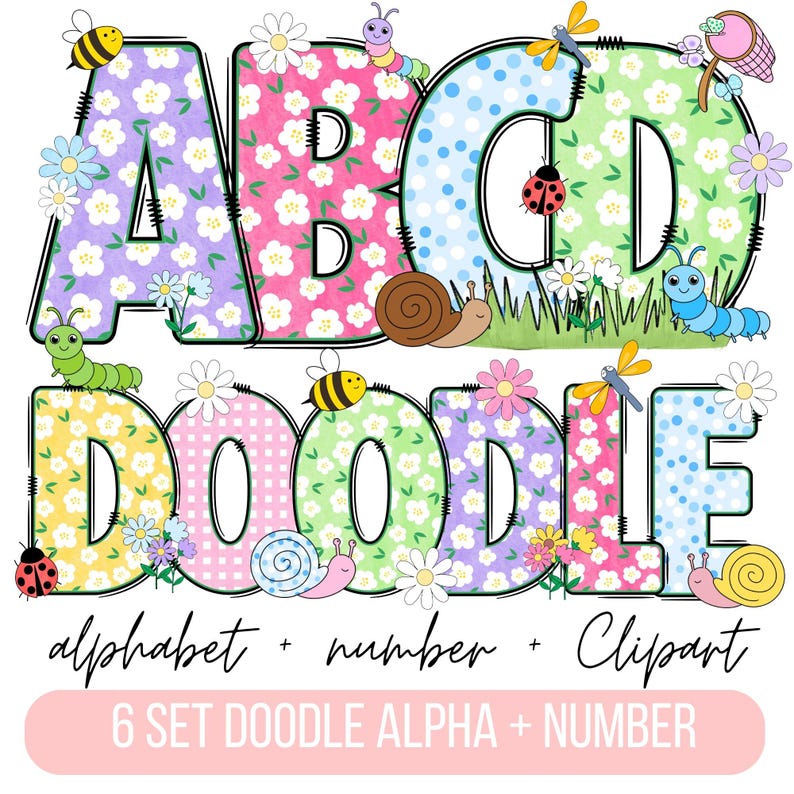 Spring Floral Alphabet Letters PNG Bundle, Watercolor Doodle Alpha Set ...