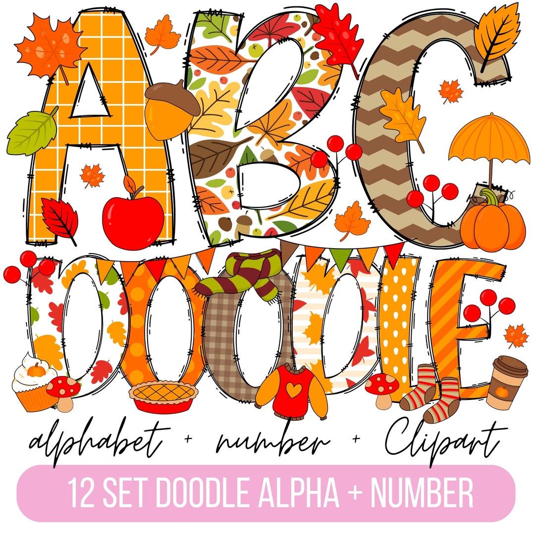 Fall Autumn Doodle Alphabet Bundle, Fall PNG Letters, Numbers ...