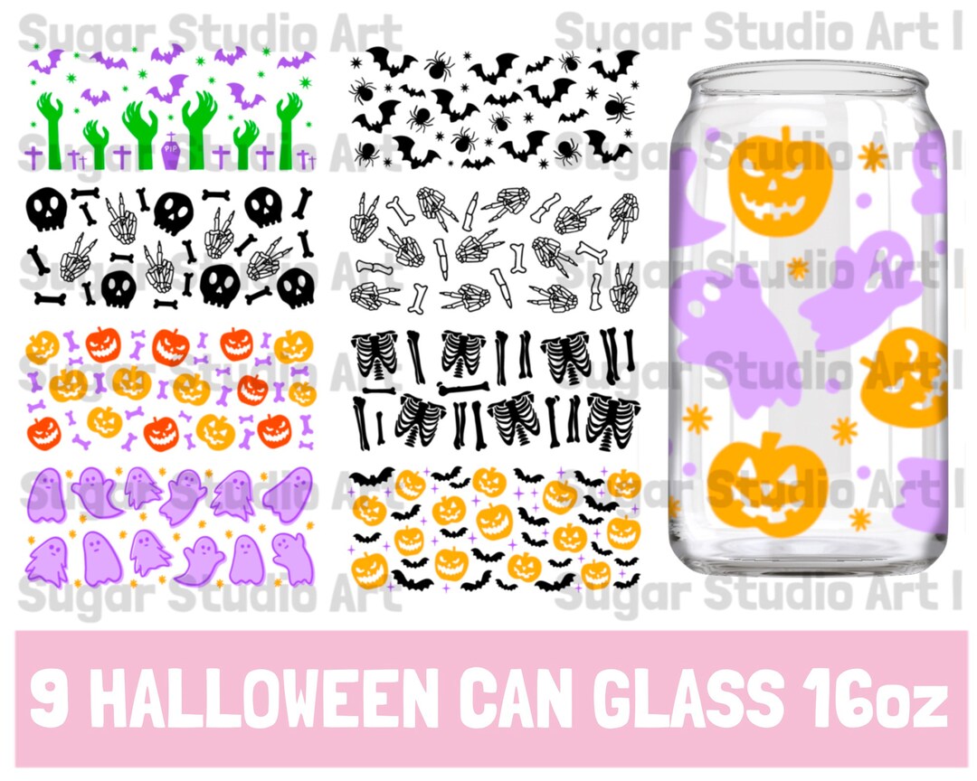 Halloween Can Glass Svg Bundle, 16oz Libbey Full Wrap Svg, Halloween ...