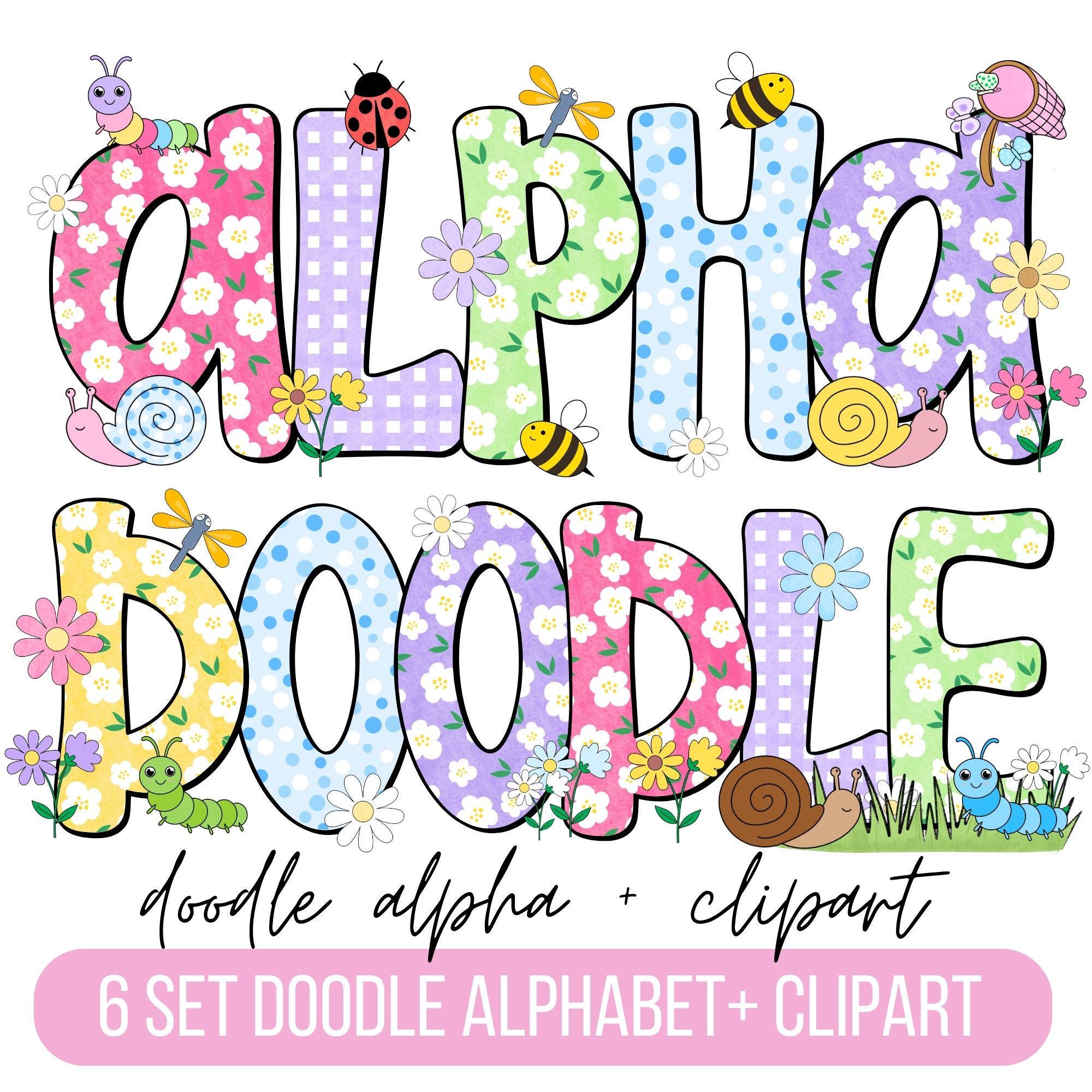 Floral Alphabet PNG Bundle, Spring Watercolor Clipart, Doodle Font ...