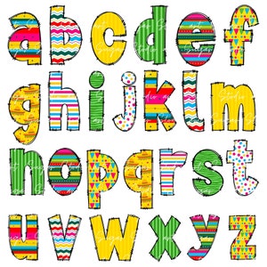 Fiesta Doodle Alphabet Bundle, Fiesta PNG Letters, Numbers ...