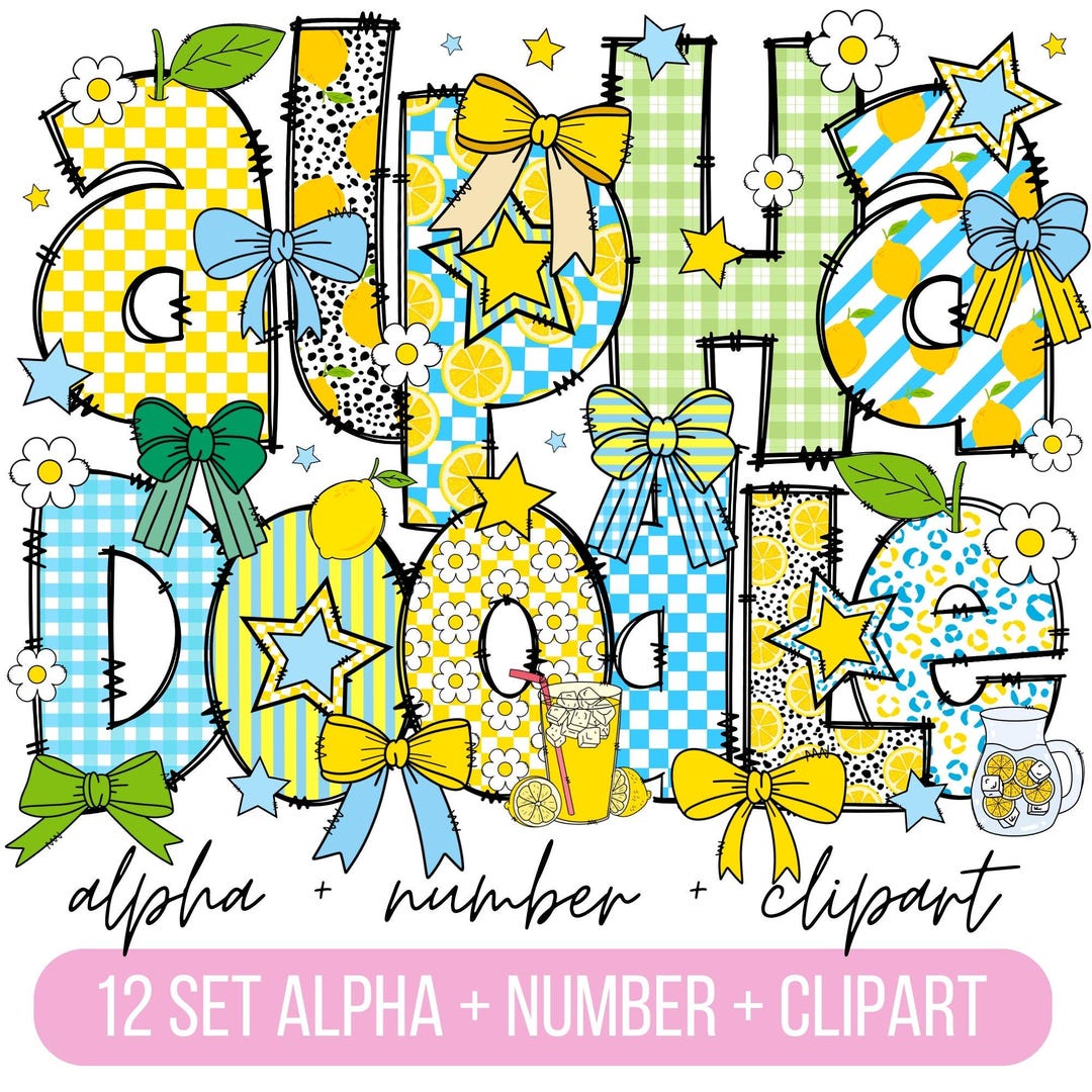 Summer Lemon Alphabet PNG, Preppy Summer Vibes Letter, Lemons Doodle ...
