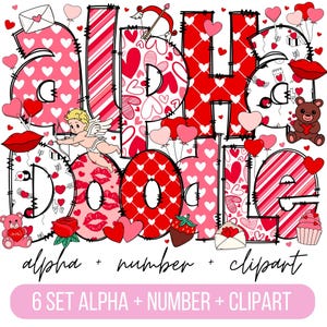 Valentine Doodle Letters, Valentines Alphabet PNG, Valentines Day ...