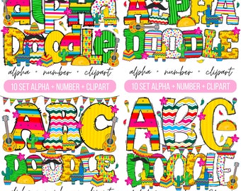 Fiesta Doodle Letters, Cinco De Mayo PNG Alphabet, Fiesta PNG Letters ...