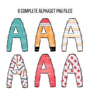 Retro Back to School Teacher Doodle Alphabet Bundle, Teacher PNG ...