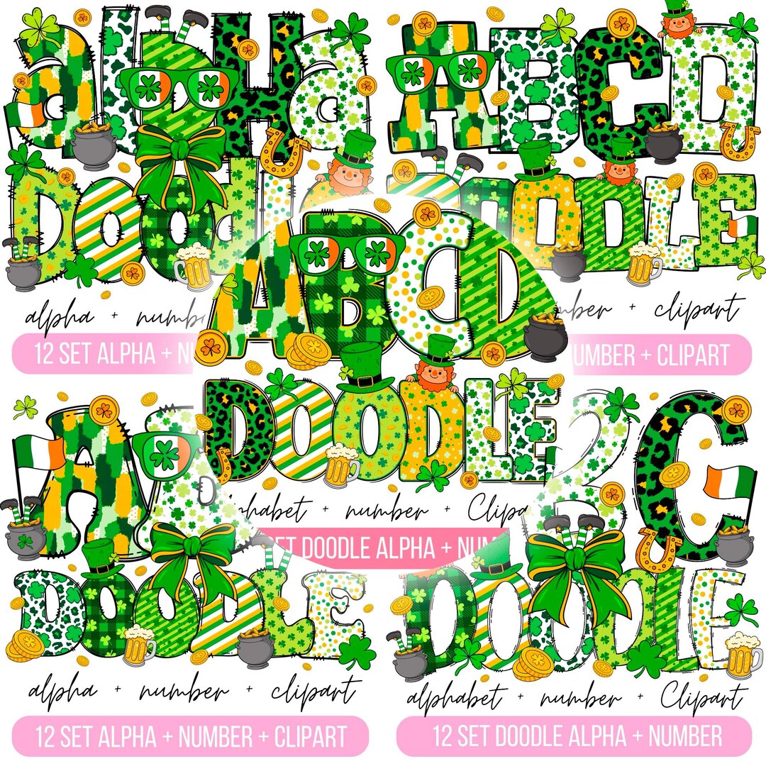 St.patrick Doodle Letters, Clover Alphabet PNG, St.patrick Day Clipart ...