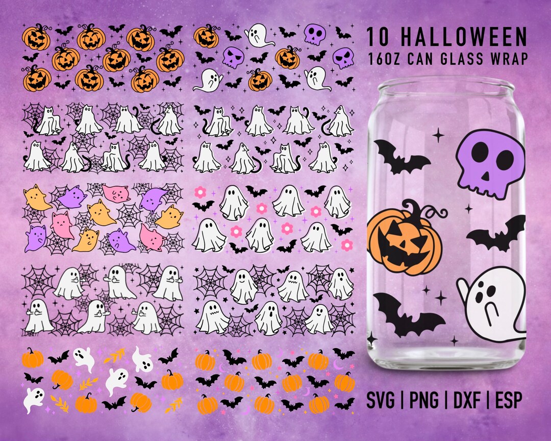 Halloween Libbey Glass Svg, 16oz Glass Can Wrap, Cute Ghost Glass Can ...