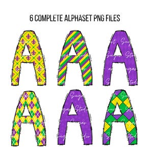 Mardi Gras Doodle Letters With Clip Art PNG Files, Make Your Own Name ...