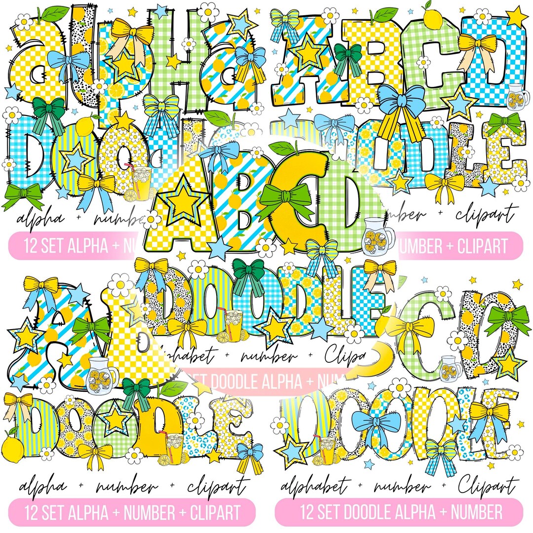 Summer Lemon Alphabet PNG, Preppy Summer Vibes Letter,lemons Doodle ...