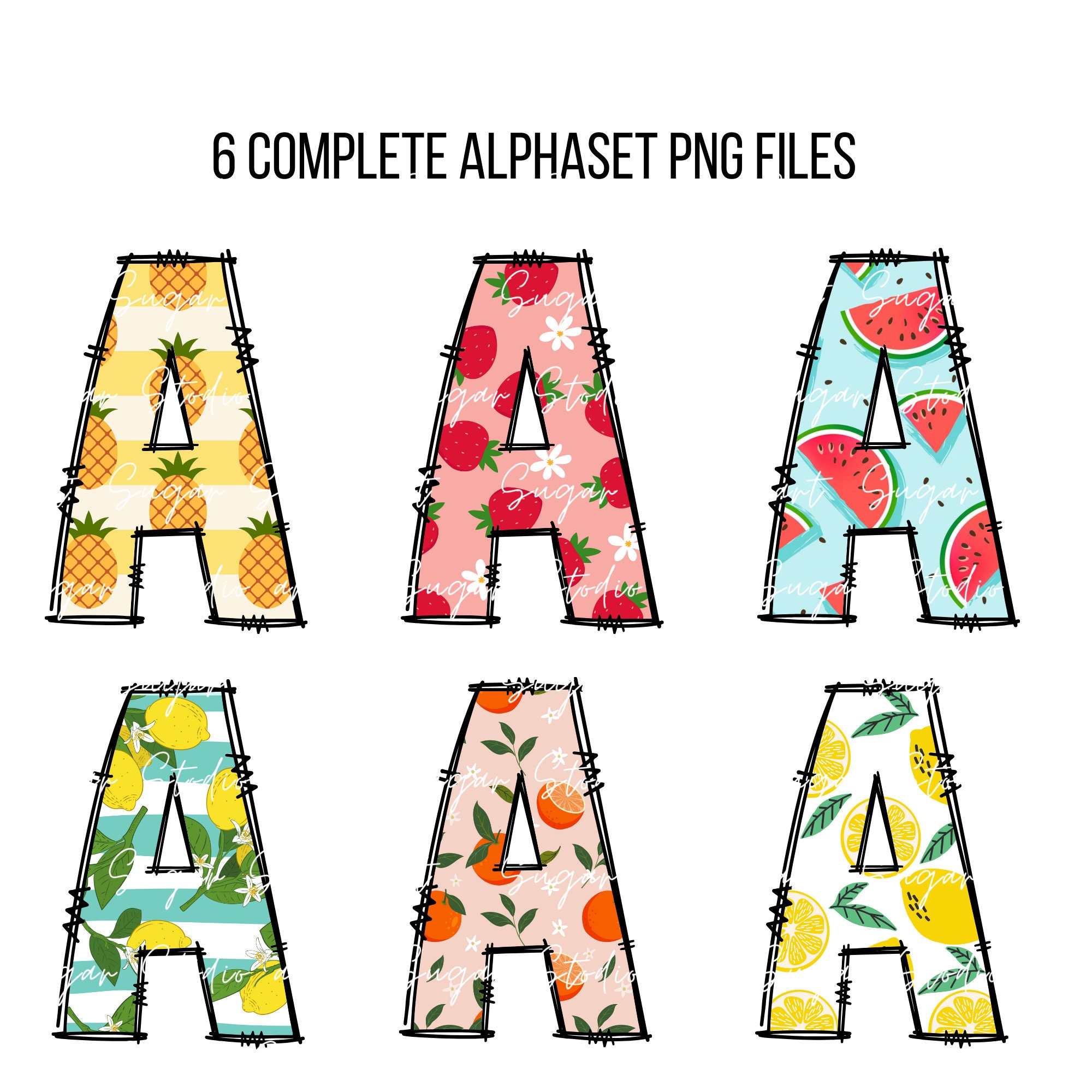 Summer Alphabet Letters PNG Bundle, Summer Clipart Png, Fruit Doodle ...