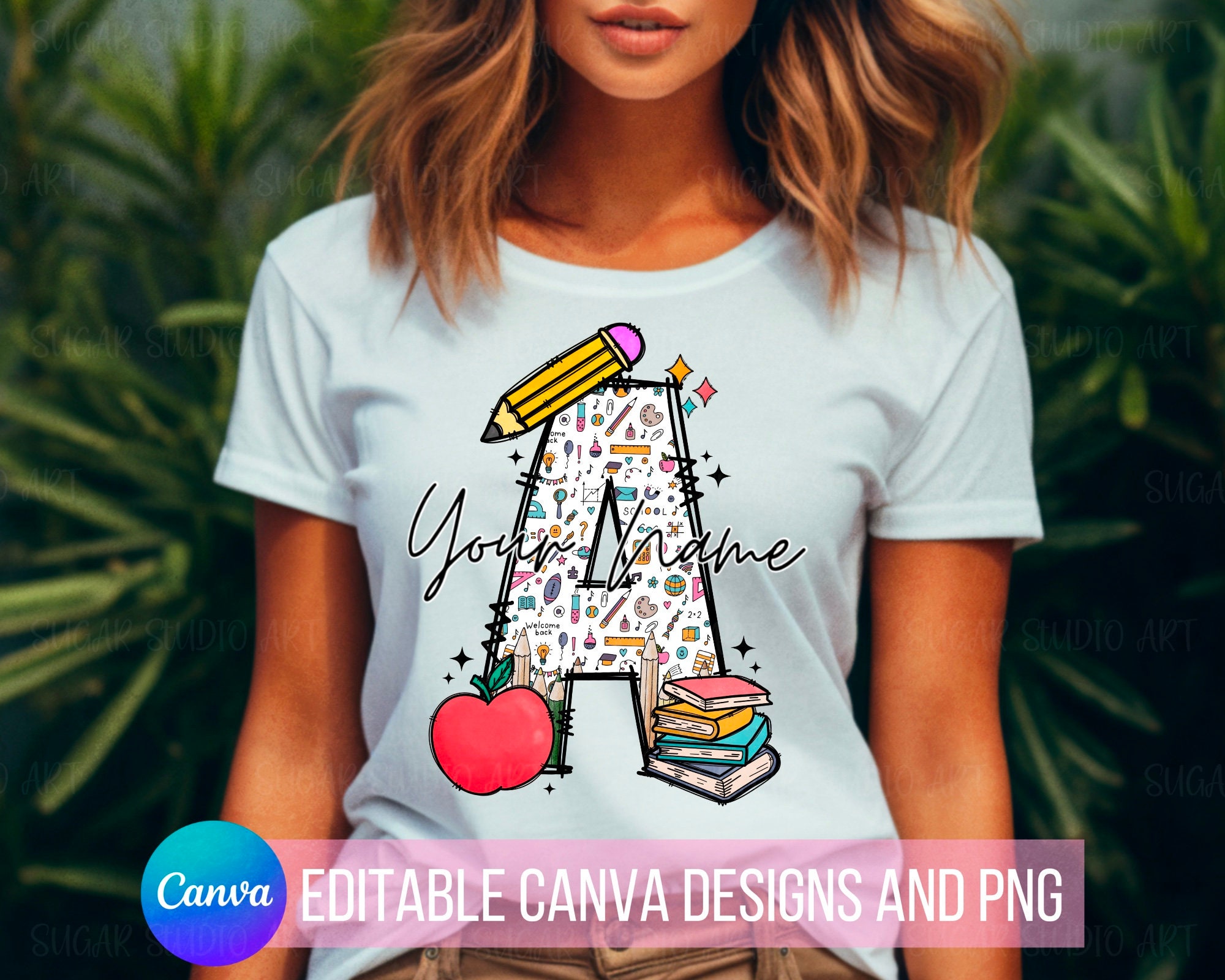 Editable Teacher School Pencil Doodle Letters Png, Canva Template, Make ...