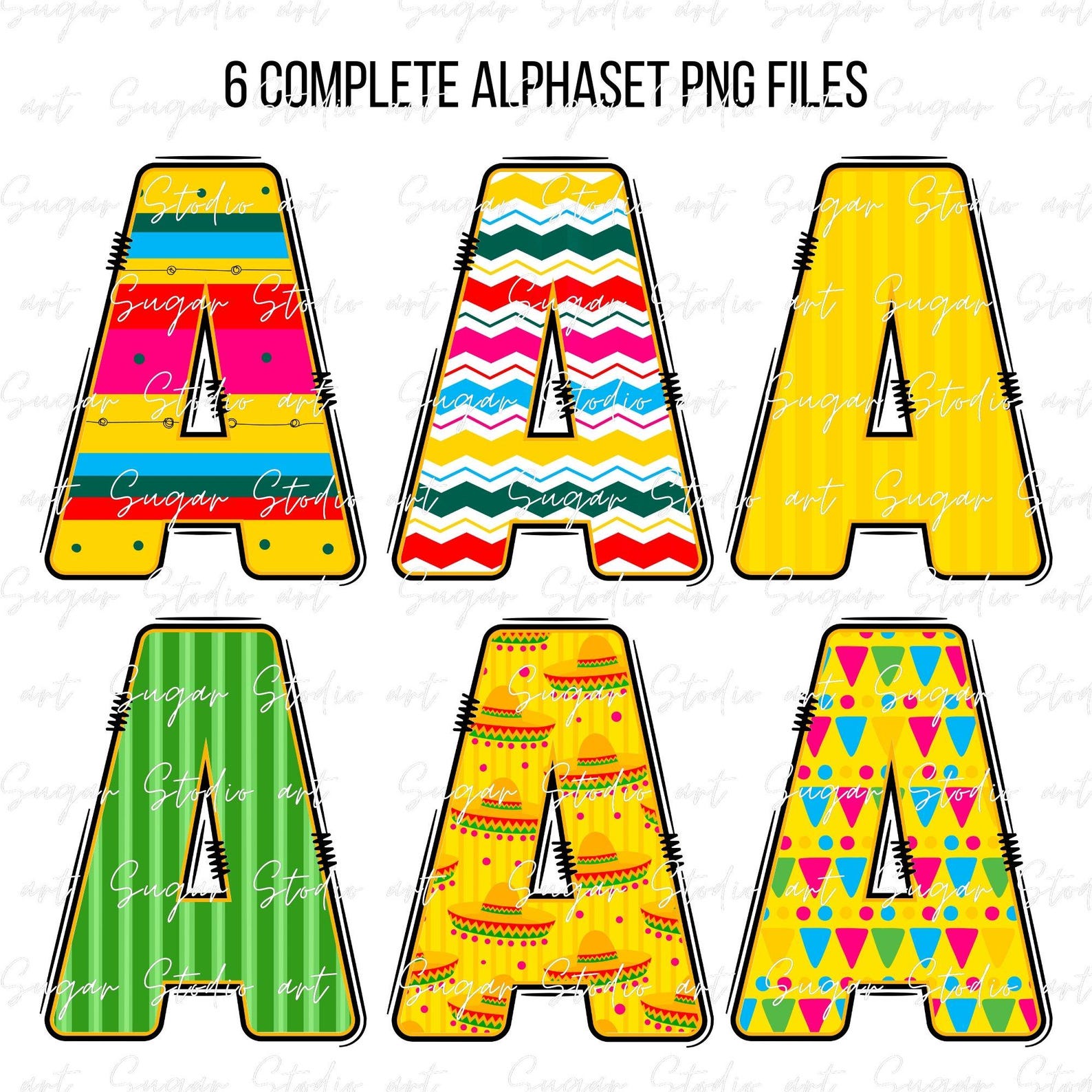 Fiesta Doodle Alphabet Bundle, Fiesta PNG Letters, Numbers ...