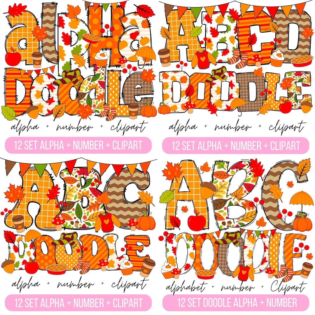 Fall Autumn Doodle Alphabet Bundle, Fall PNG Letters, Numbers ...