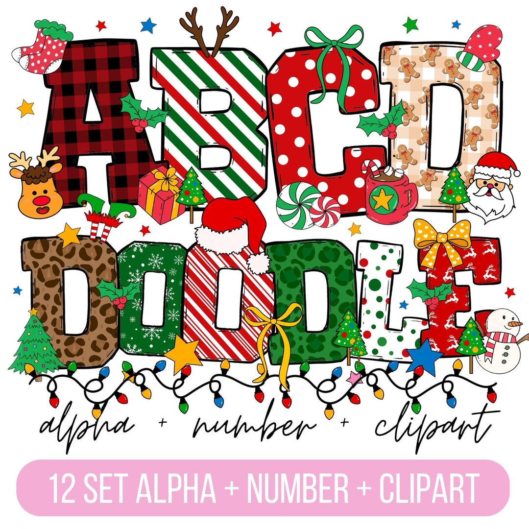 Christmas Letters Doodle Alphabet PNG Bundle | Holiday Clipart for ...
