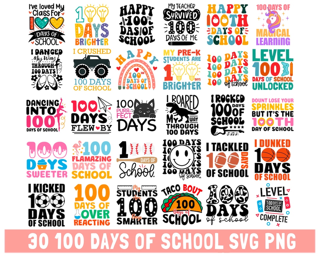 100 Days of School Svg Png Bundle, 100th Day of School Svg Png, School ...