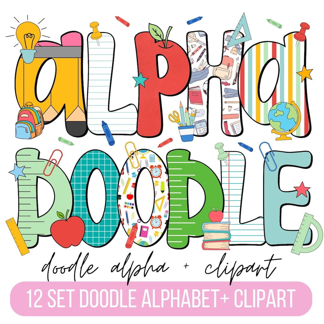 Preppy School Teacher Doodle Alphabet Bundle, Teacher PNG Letters ...