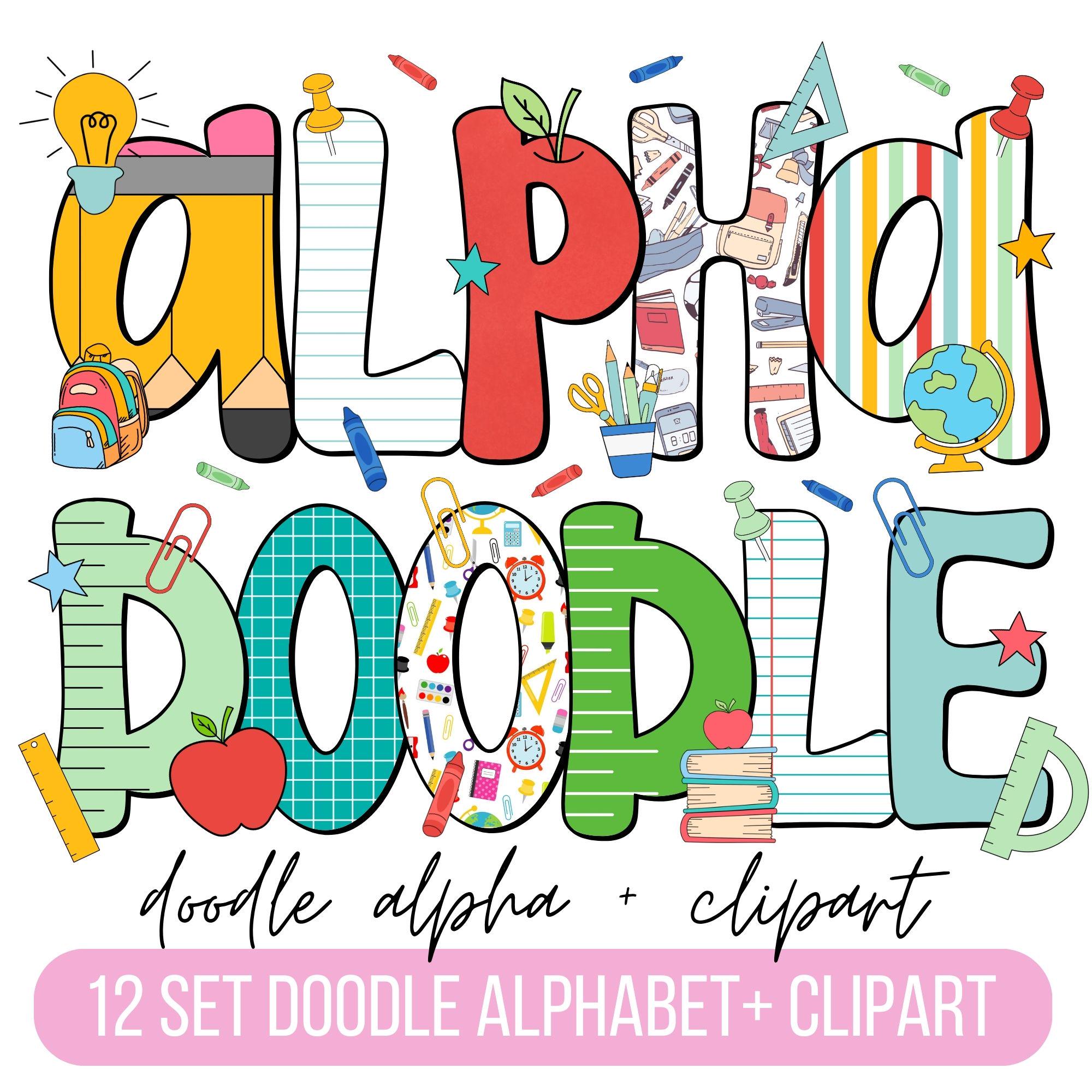 Preppy School Teacher Doodle Alphabet Bundle, Teacher PNG Letters ...