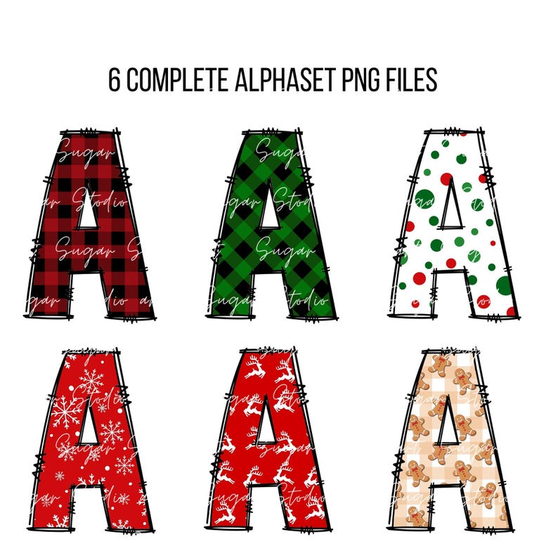 Christmas Letters Doodle Alphabet PNG Bundle | Holiday Clipart for ...
