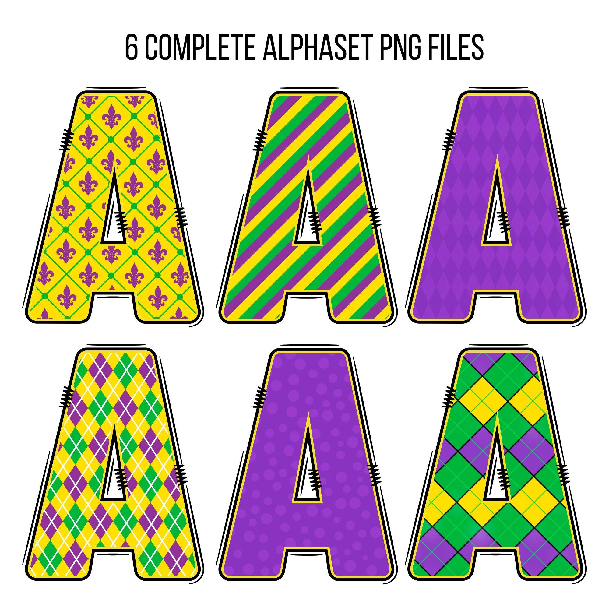 Mardi Gras Doodle Letters With Clip Art PNG Files, Make Your Own Name ...