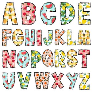 Summer Alphabet Letters PNG Bundle, Summer Clipart Png, Fruit Doodle ...