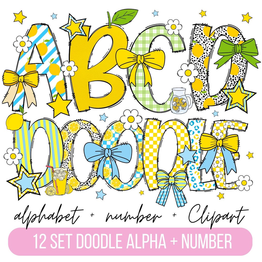 Summer Lemon Alphabet PNG, Preppy Summer Vibes Letter,lemons Doodle ...
