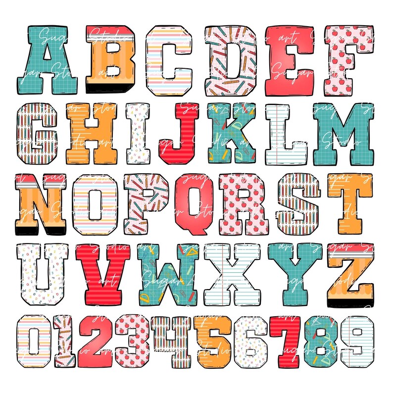 Retro Back to School Teacher Doodle Alphabet Bundle, Teacher PNG ...