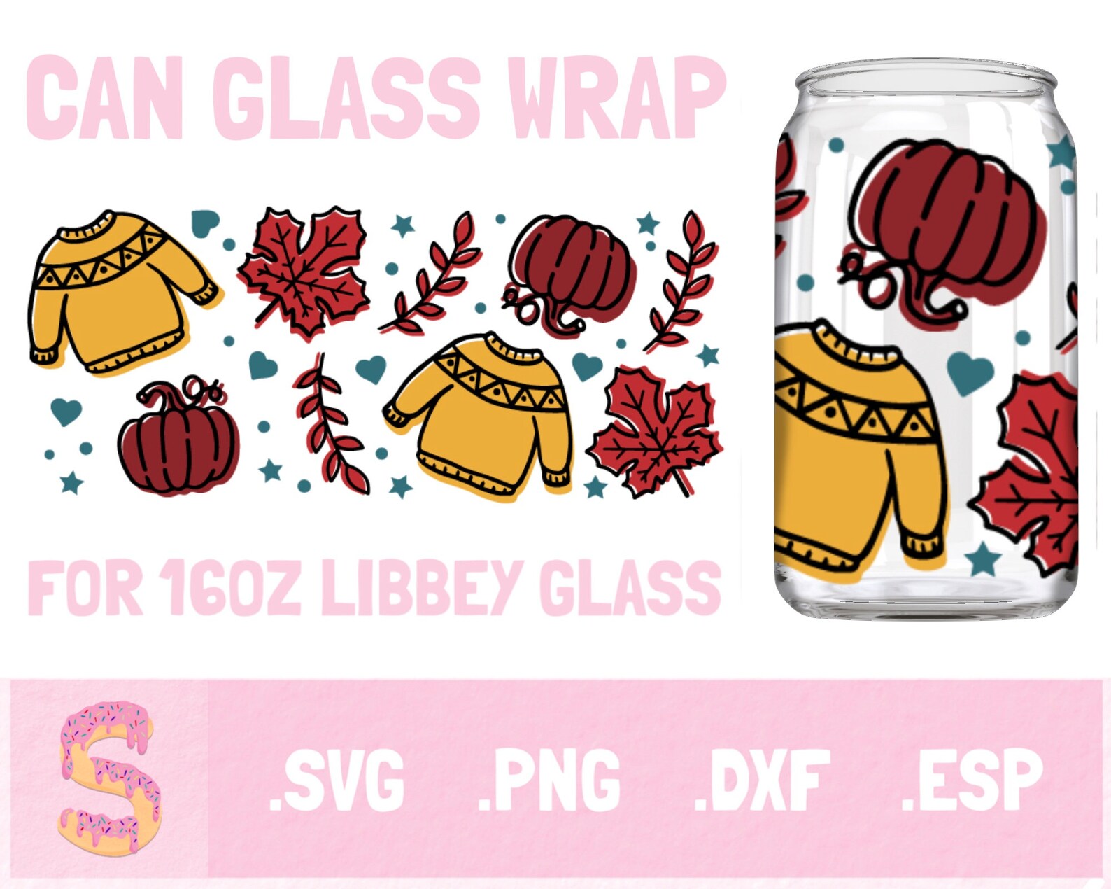 18pack Autumn Can Glass Wrap SVG Fall Libbey Svg Pumpkin - Etsy