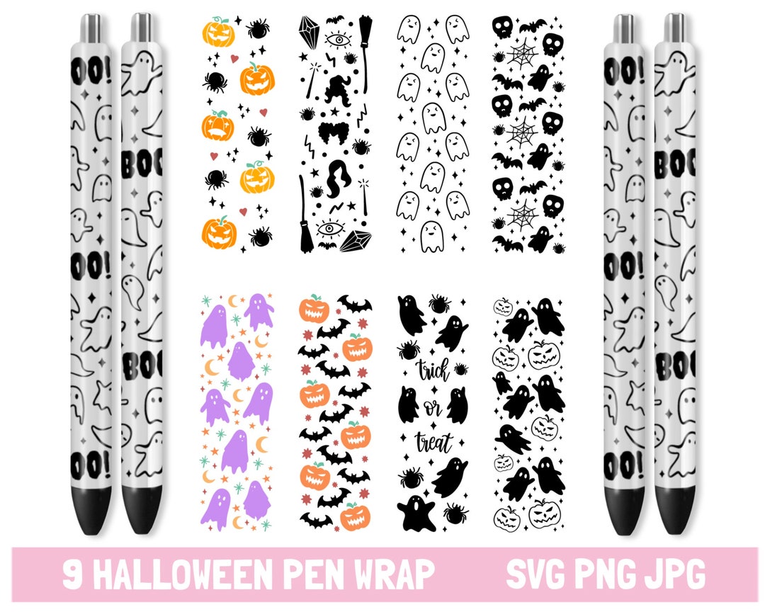 9 Halloween Pen Wraps Bundle, Pen Wraps Svg, Halloween Svg, Pumpkin Svg ...