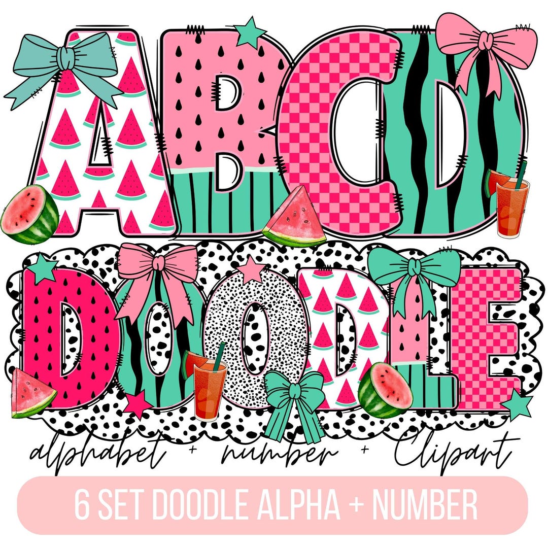 Summer Watermelon Alphabet PNG, Bright Checker Letters Bundle ...