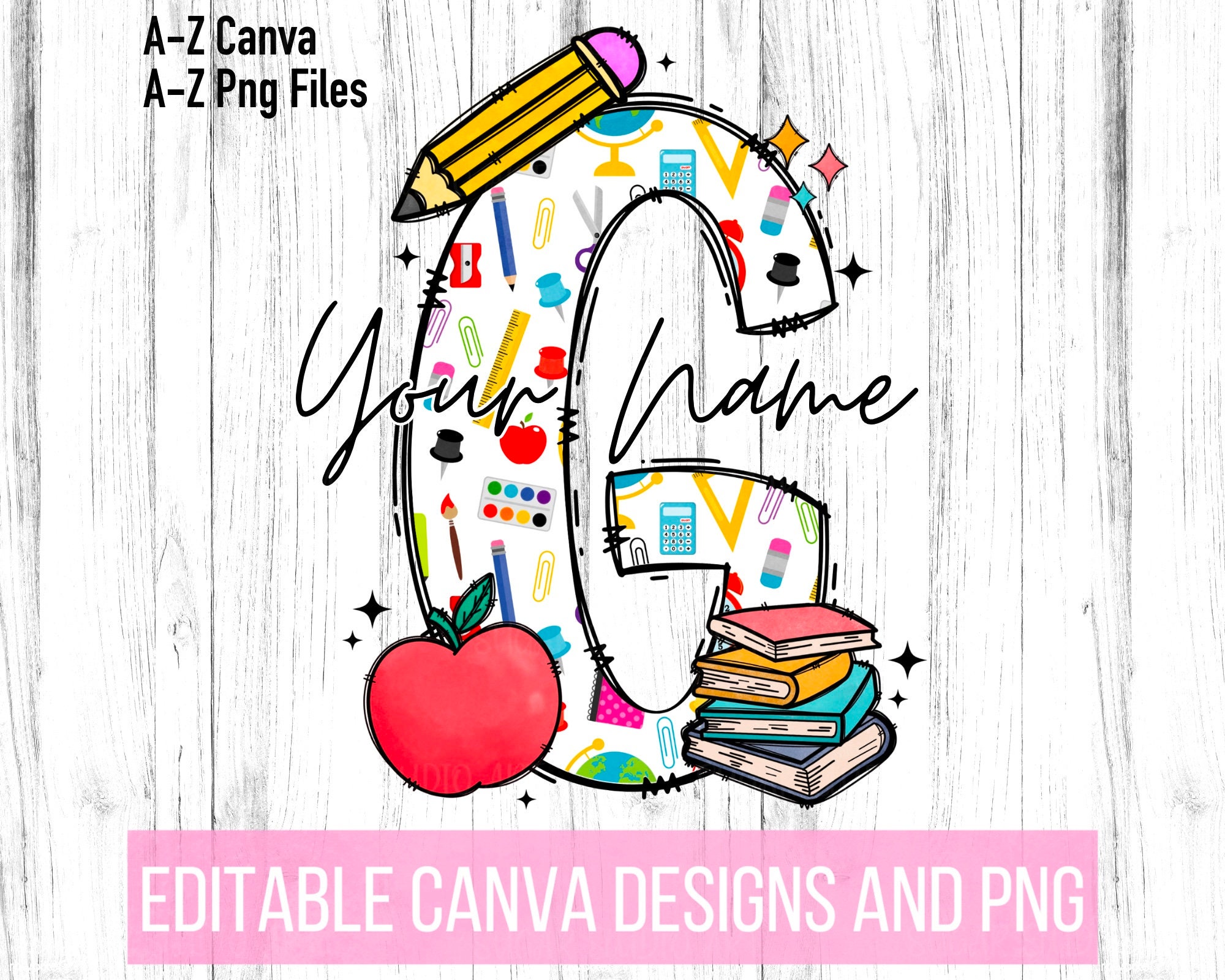 Editable Teacher School Pencil Doodle Letters Png, Canva Template, Make ...