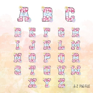 Spring Floral Doodle Alphabet Letters PNG Bundle, Canva TEMPLATE, Make ...