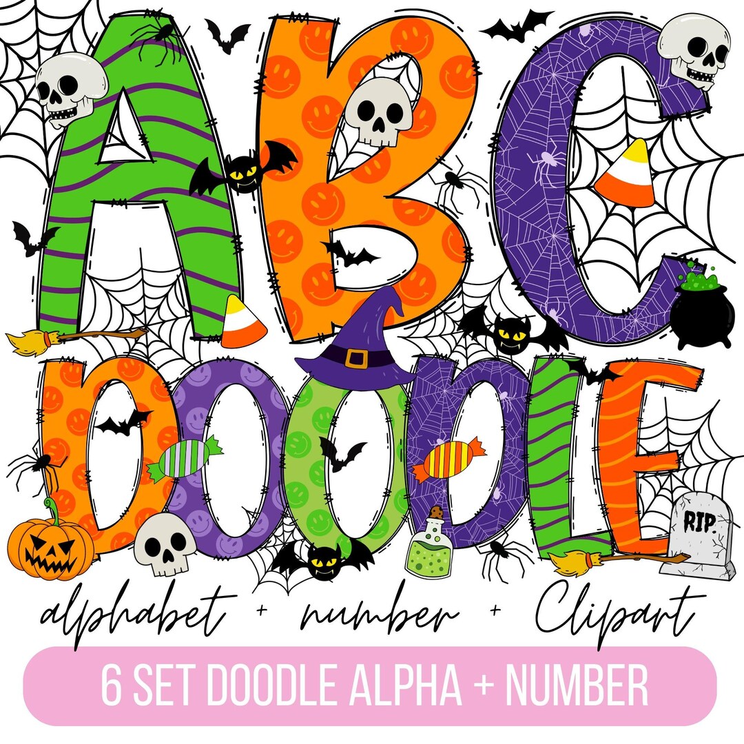 Halloween Trick or Treat Doodle Alphabet Bundle, Halloween PNG Letters ...