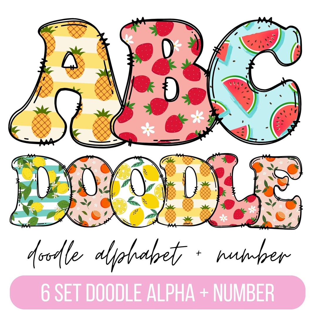 Summer Alphabet Letters PNG Bundle, Summer Clipart Png, Fruit Doodle ...