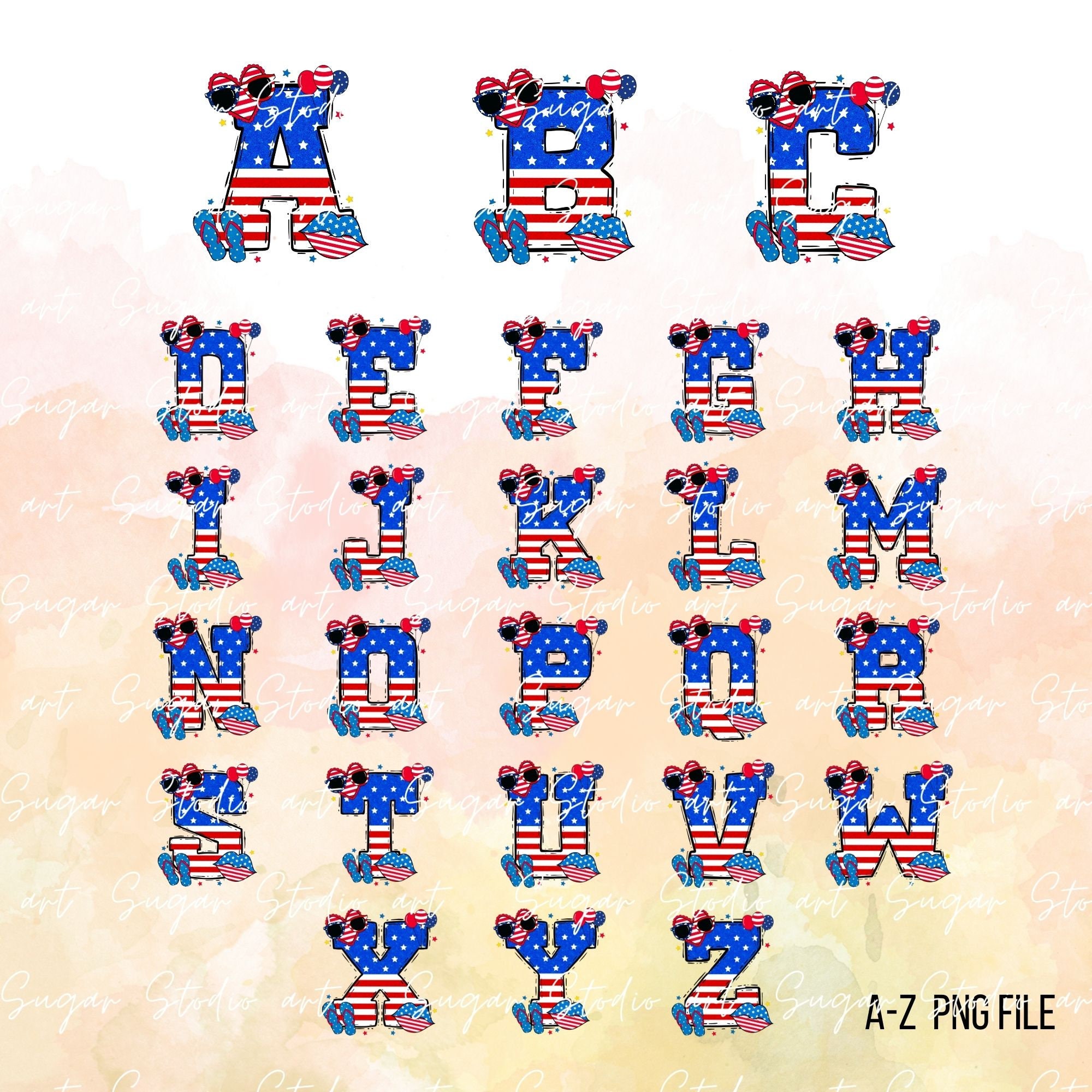 American Flag Patriotic Doodle Letter PNG, Add Your Name, CANVA ...