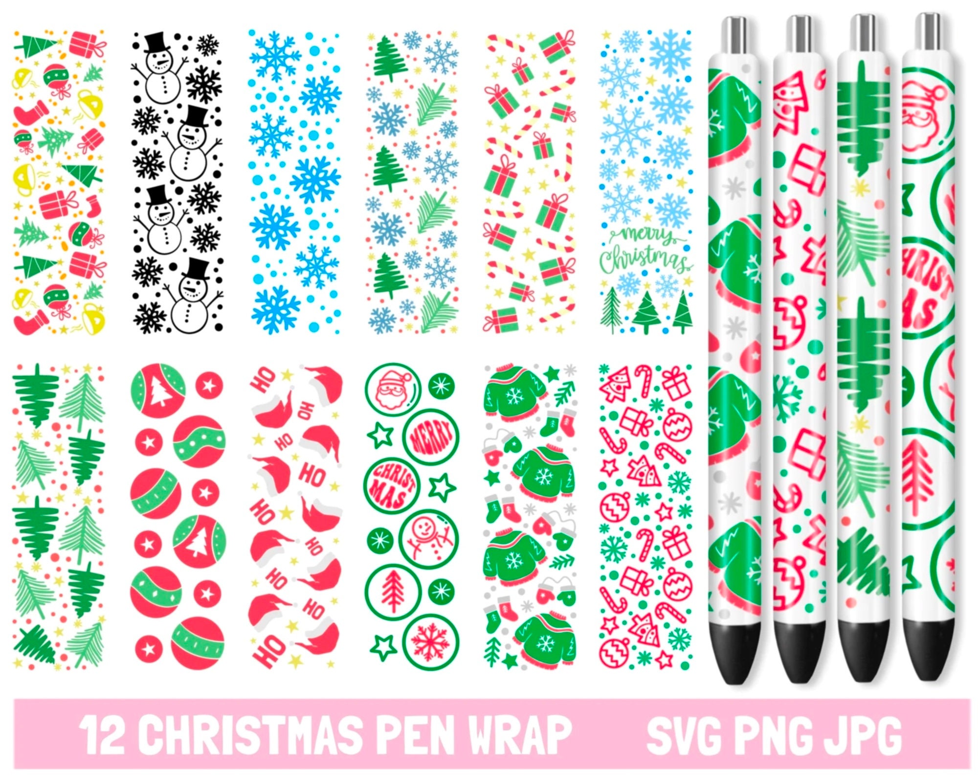 32 Christmas Pen Wrap Bundle, Pen Wraps Svg, Christmas Svg, Winter Pen ...