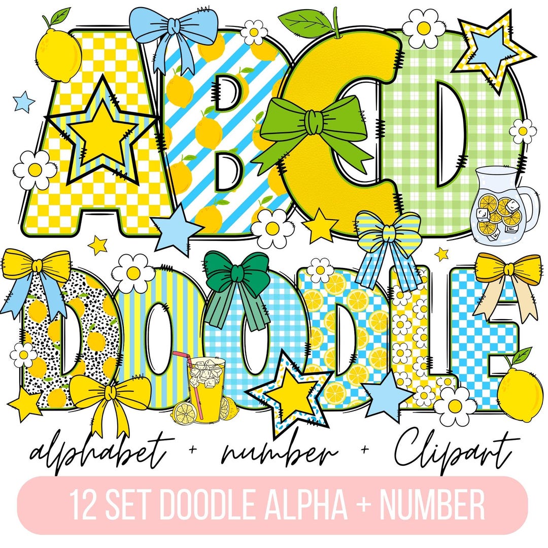 Summer Lemon Alphabet PNG, Preppy Summer Vibes Letter,lemons Doodle ...
