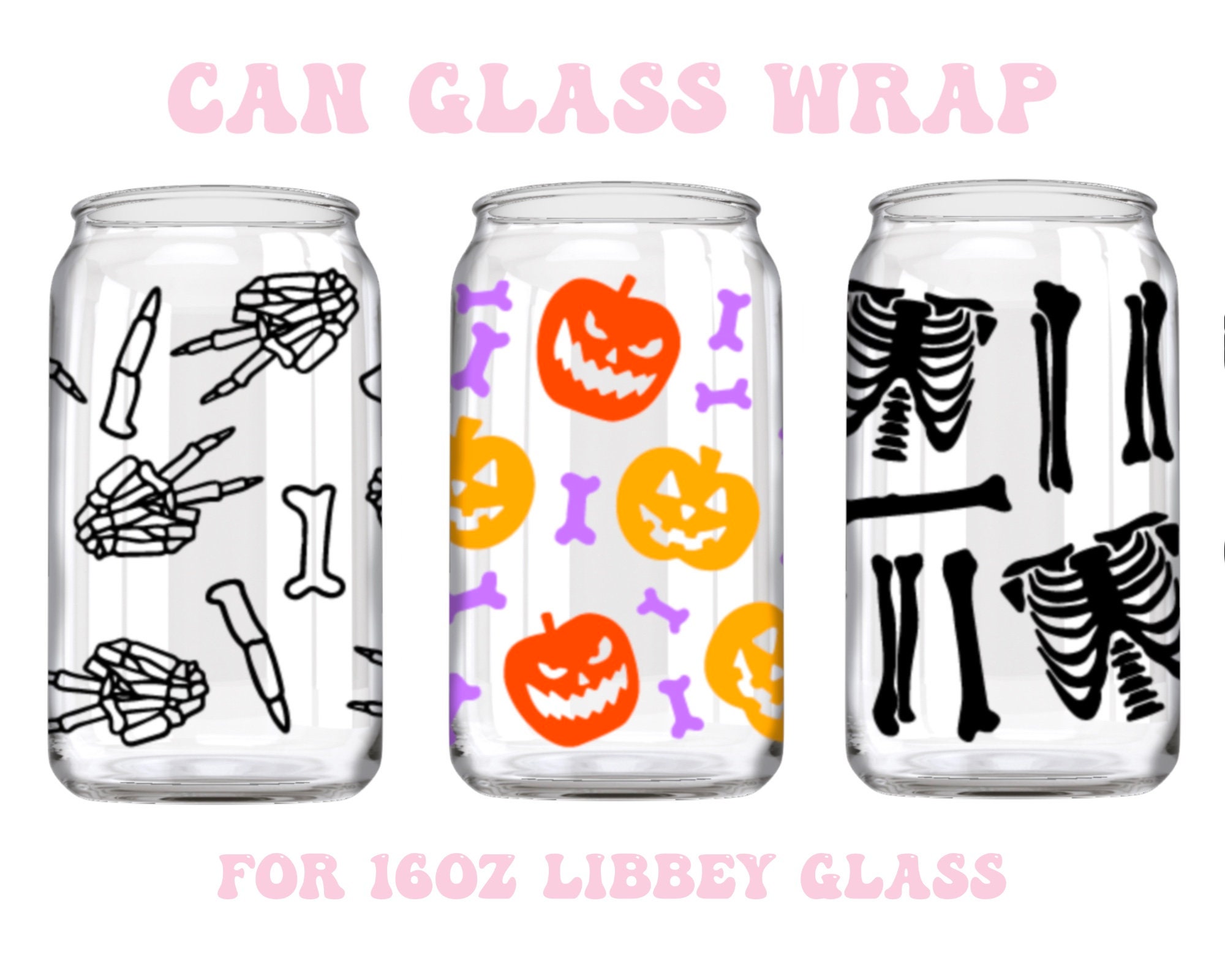 Halloween Can Glass Svg Bundle, 16oz Libbey Full Wrap Svg, Halloween ...