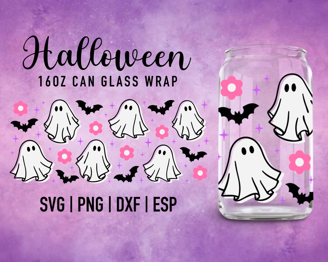 Cute Ghost Flower SVG, DIY for Libbey Can Shaped Beer Glass 16oz, Cut ...