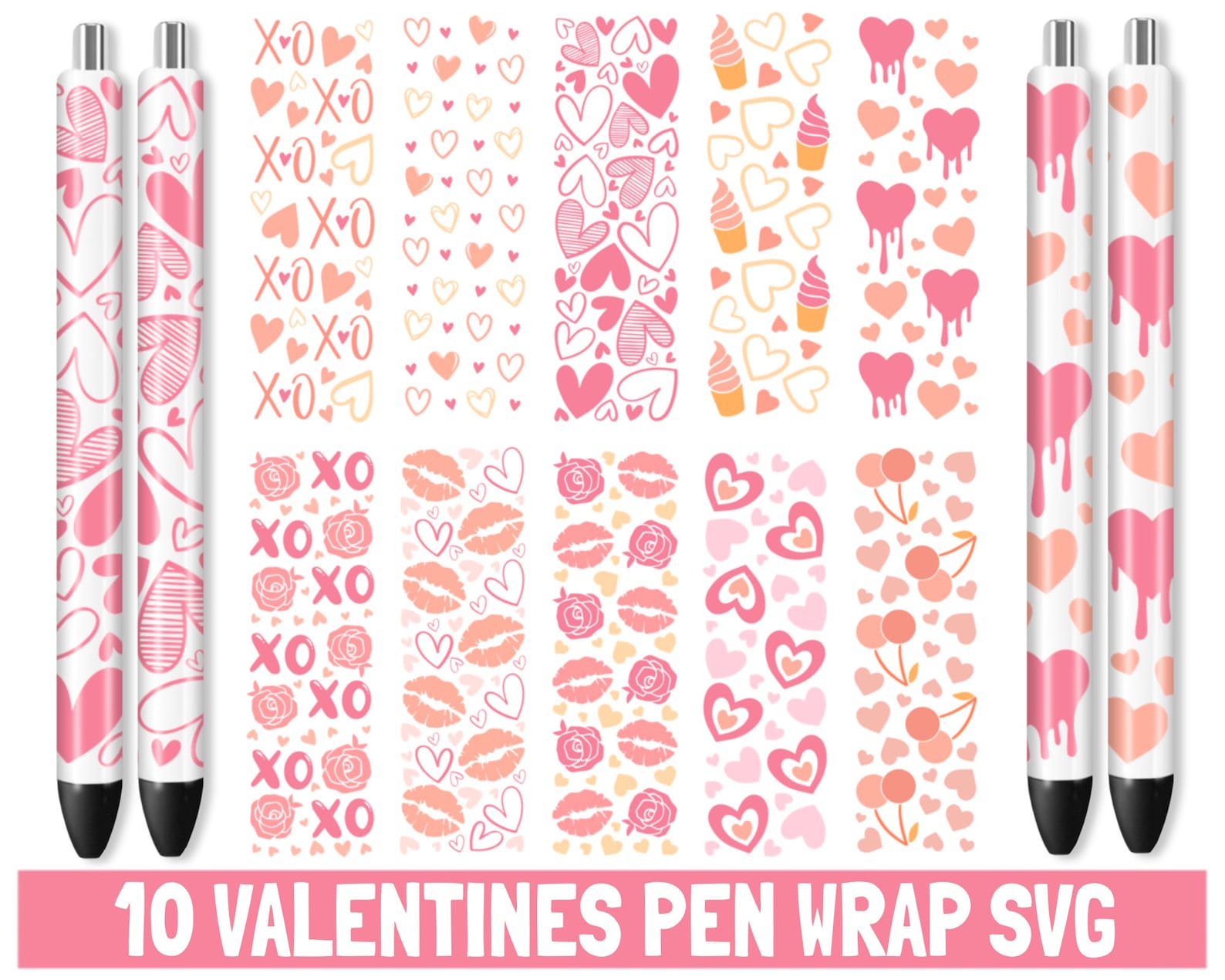 Valentine Pen Wrap Bundle, Pen Wraps Svg, Valentines Day Svg, Heart Pen ...