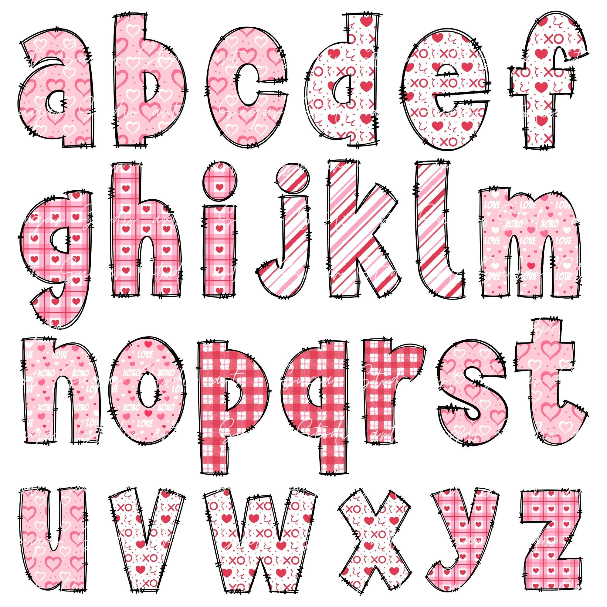Valentine Doodle Letters V3, Valentines Alphabet PNG, Valentines Day ...