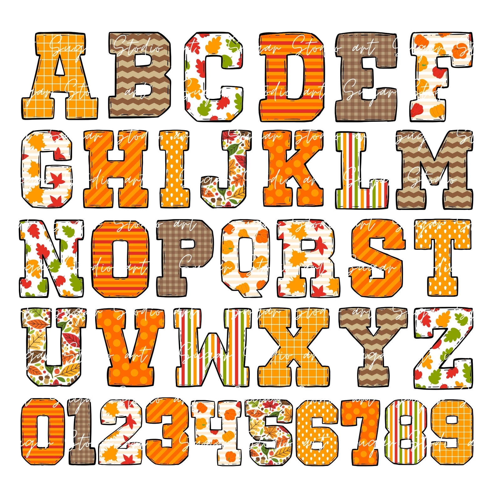 Fall Autumn Doodle Alphabet Bundle, Fall PNG Letters, Numbers ...